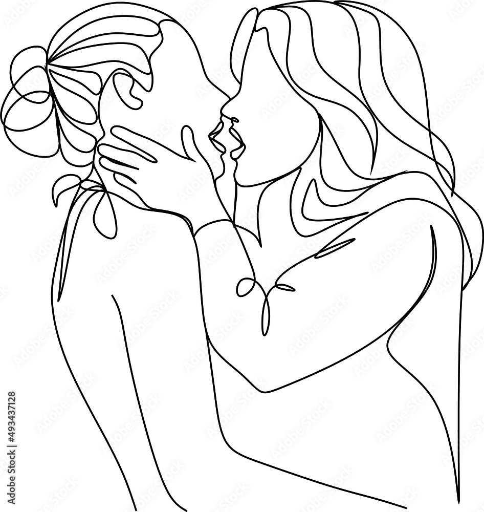 Continuous Drawing Of Two Lesbians Kissing Each Other Stock Vector | Adobe Stock