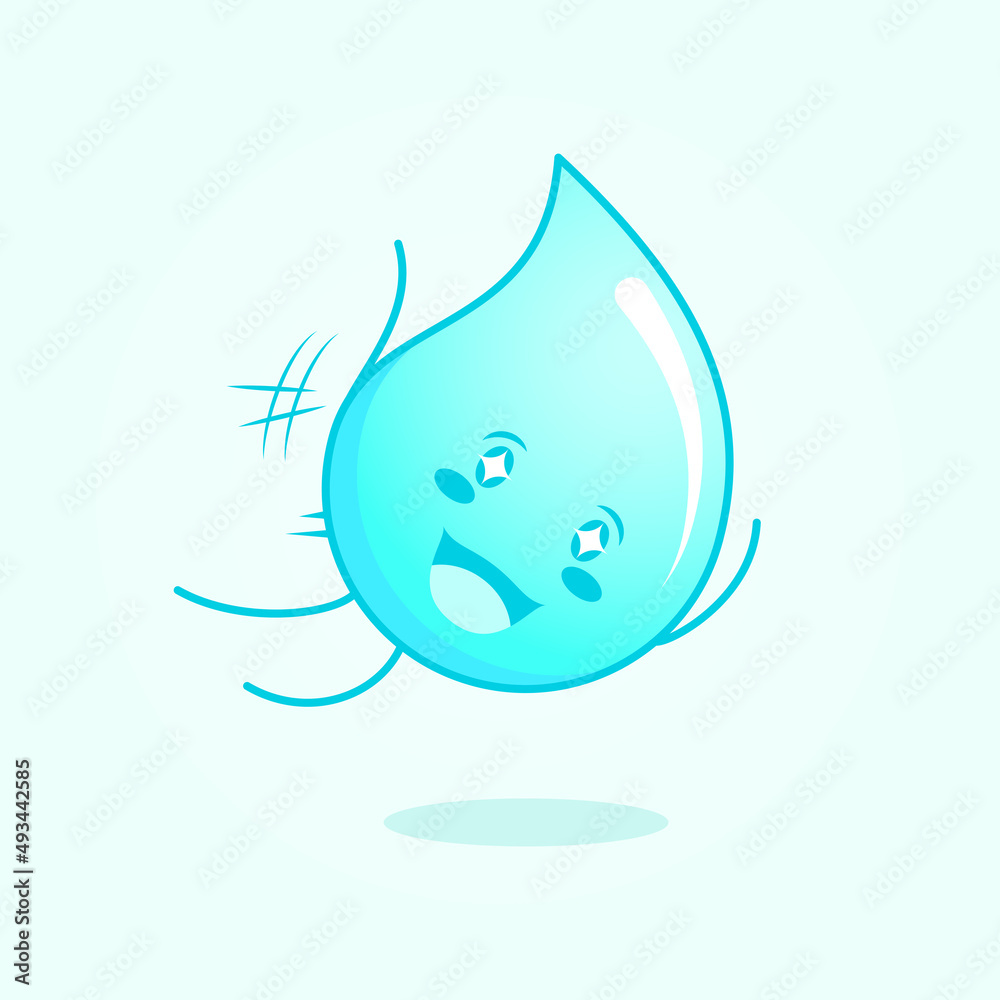 cute water cartoon with happy expression. jump fly, mouth open and ...