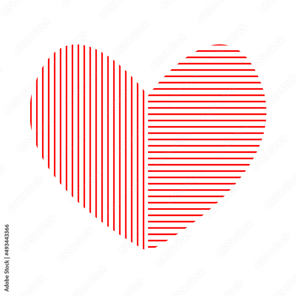 Heart of two halves shaded with red lines. Left part shaded with red ...