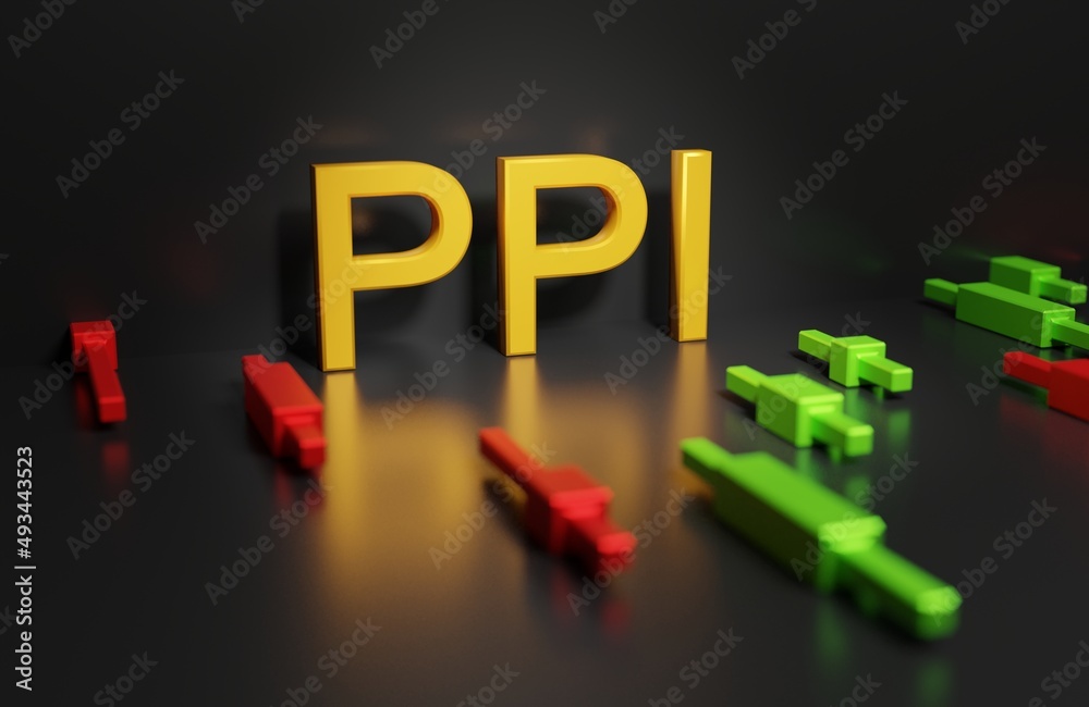 Producer Price Index - ppi sign in gold letters on black of a chart of ...