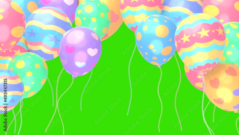 Looped cartoon colorful balloons on green screen background animation ...