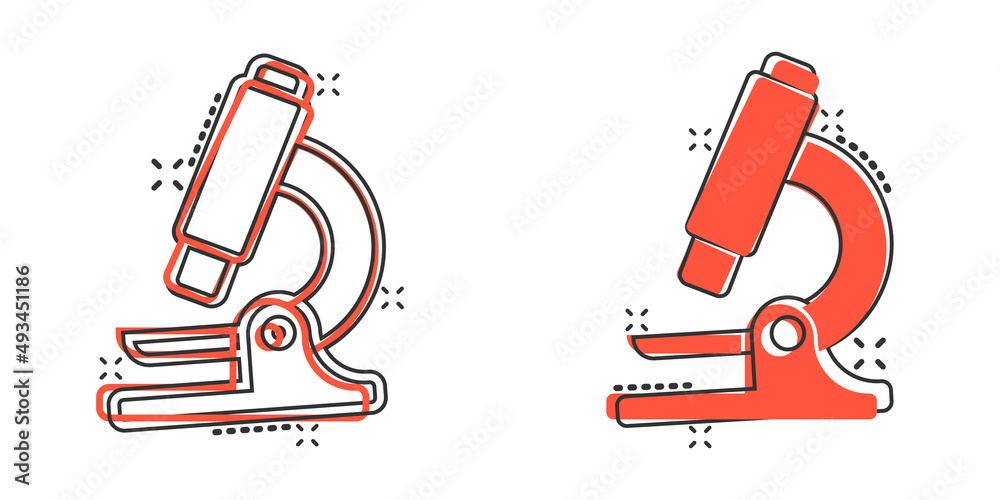 Microscope icon in comic style. Laboratory magnifier cartoon vector ...
