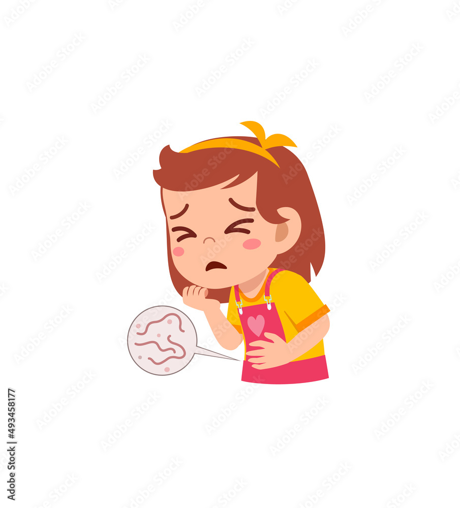 little kid has parasite worm in stomach Stock Vector | Adobe Stock