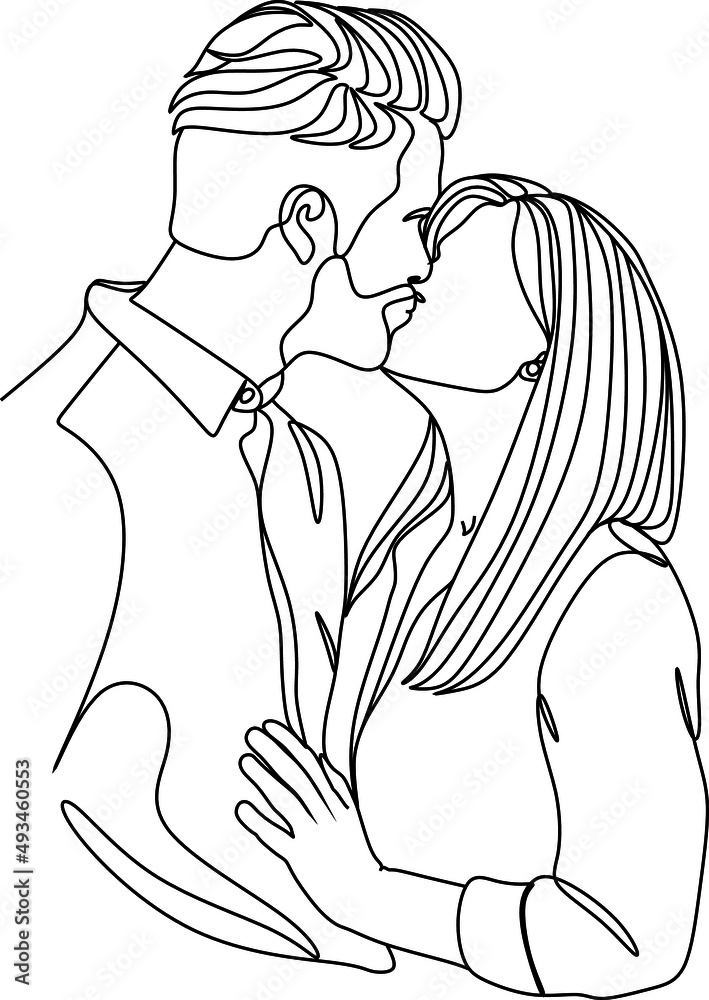 one line drawing of hugging couple vector minimalism. Single hand drawn ...
