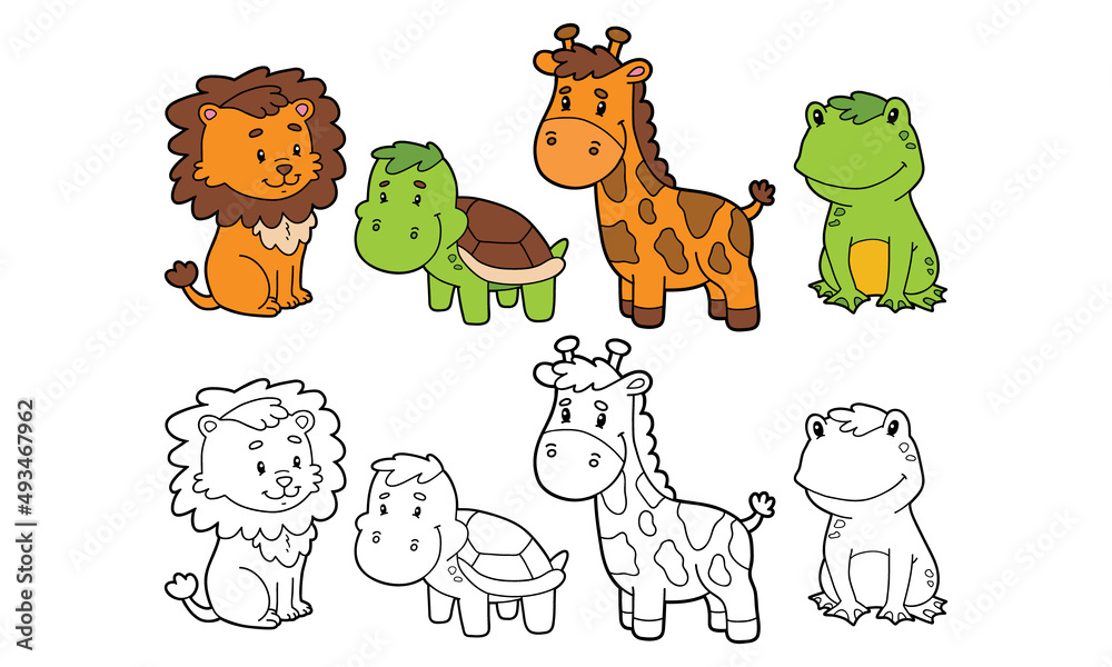 vector illustration set of cartoon wild animals and variants for ...