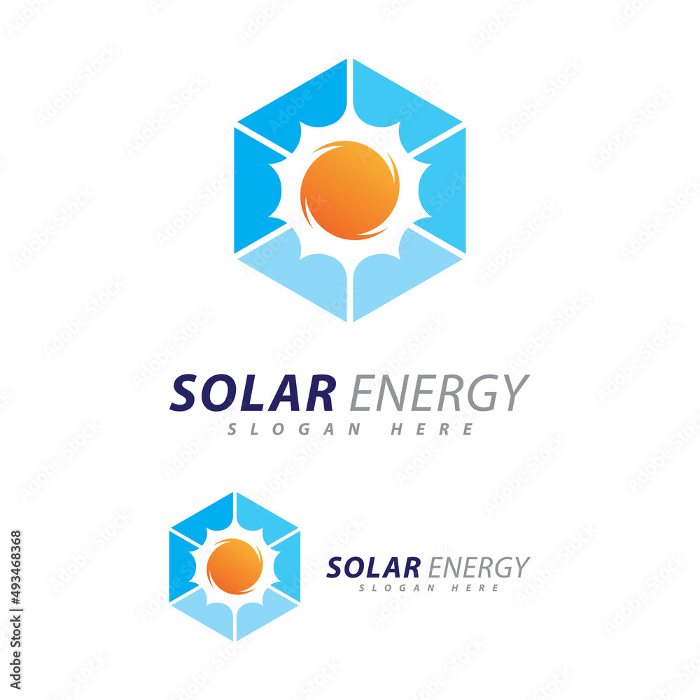 Sun energy logo design template. Creative Solar panel energy electric ...