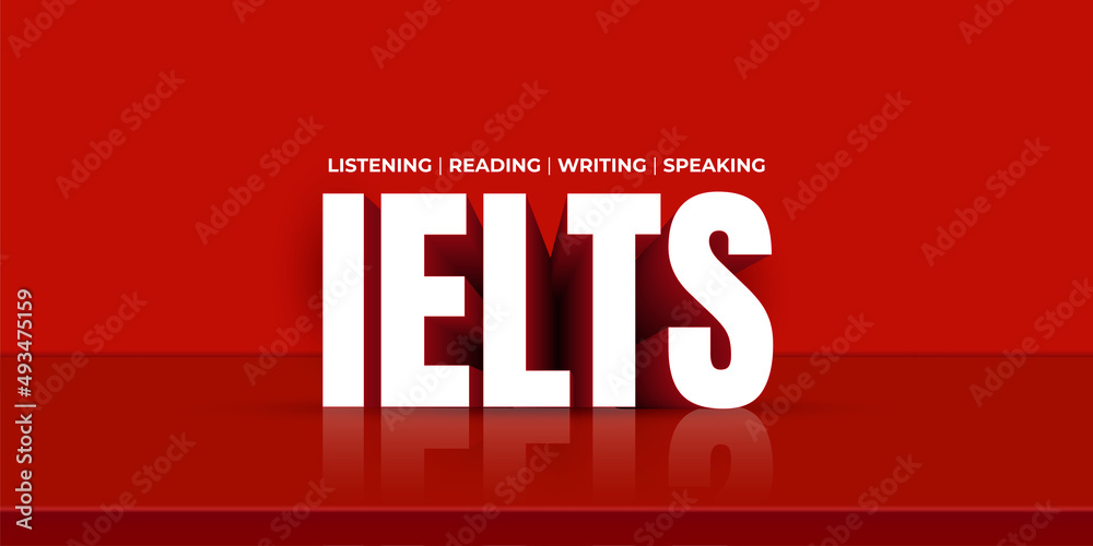 IELTS testing exam concept 3d illustration. IELTS on red background ...