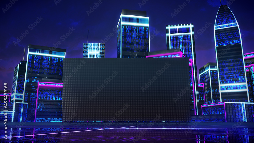 Cyber city virtual studio background, with a big video wall. Ideal for ...