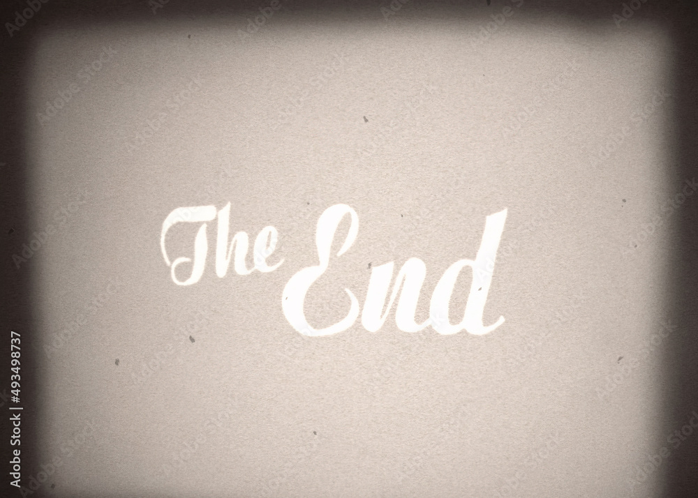 Retrograded illustration: a vintage old fashioned The End title, silent ...