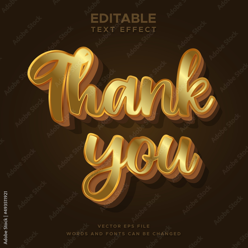Editable elegant 3d gold thank you text effect. Luxury golden fancy ...