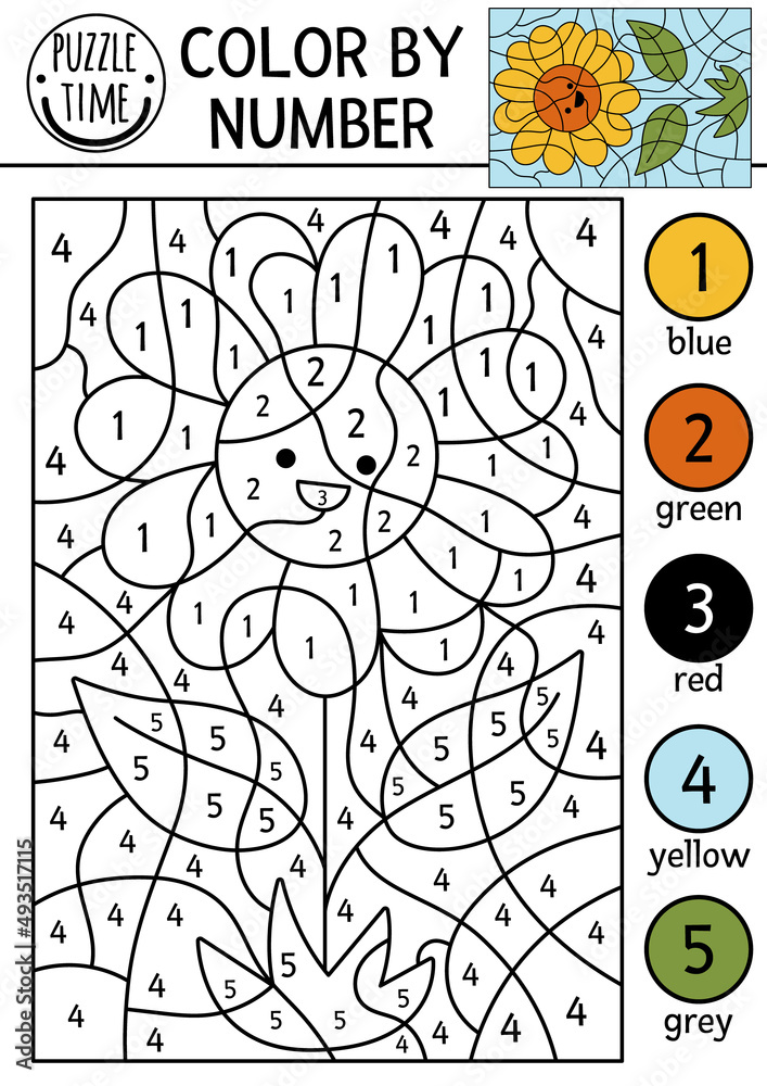 Vector on the farm color by number activity with sundlower. Rural ...