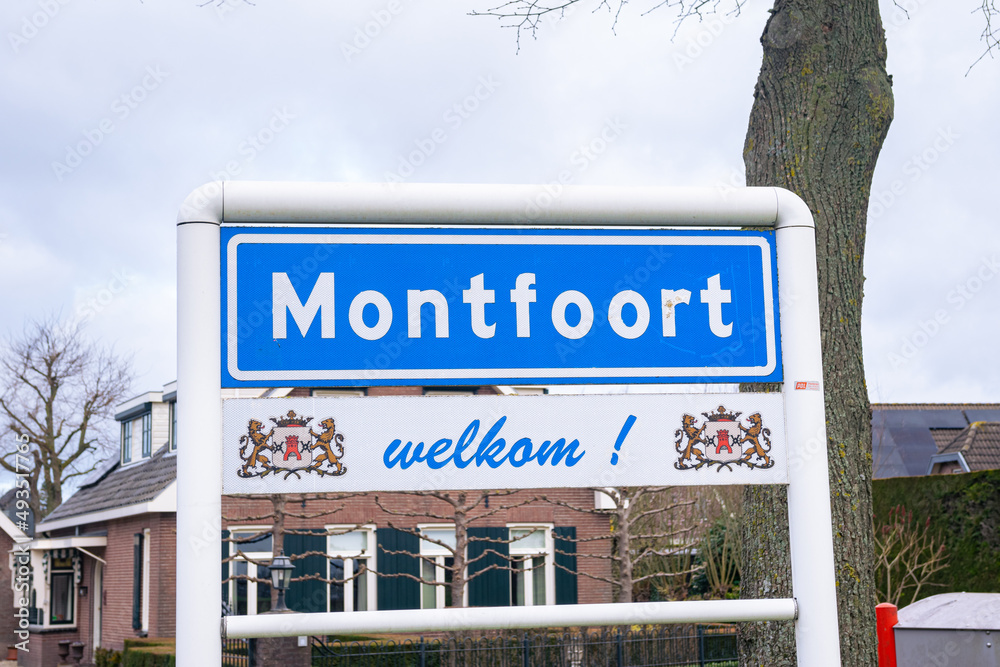 Montfoort, Netherlands - March 2022: Place name sign of the Dutch town ...