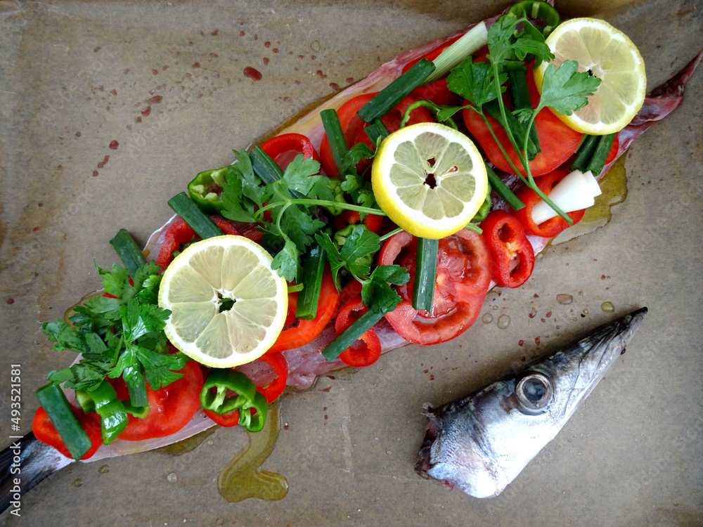 Ready to grill European barracuda (locally known as iskarmoz, known ...