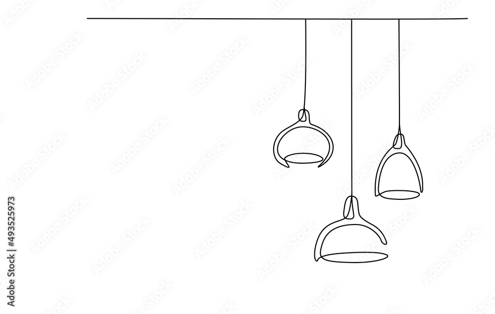 Continuous line lamps and bulbs. One line drawing of light lampshades ...