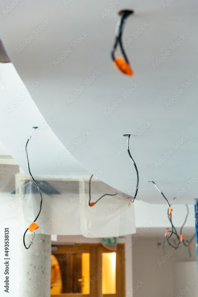 Electrical wiring installation. Electrical exposed wires for light bulb ...