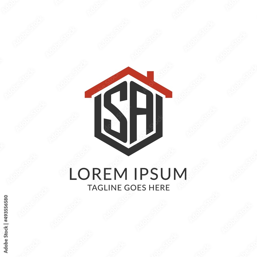 Initial logo SA monogram with home roof hexagon shape design, simple ...