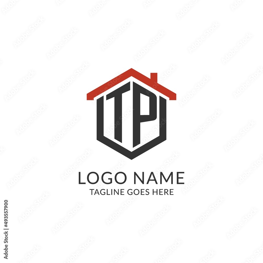 Initial logo TP monogram with home roof hexagon shape design, simple ...