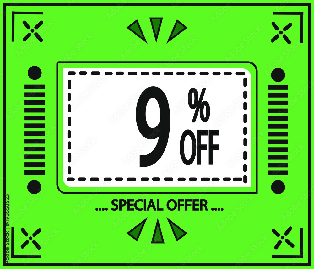 9% off. vector special offer marketing ad. green flag Stock Vector ...