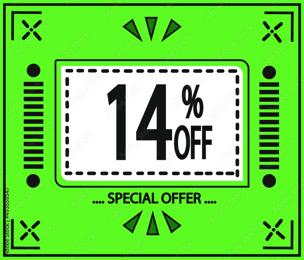 14% off. vector special offer marketing ad. green flag Stock Vector ...