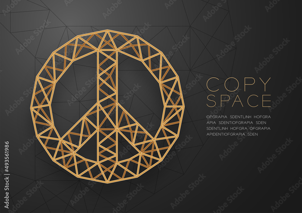 Peace icon wireframe Polygon golden frame structure pattern, Peaceful ...