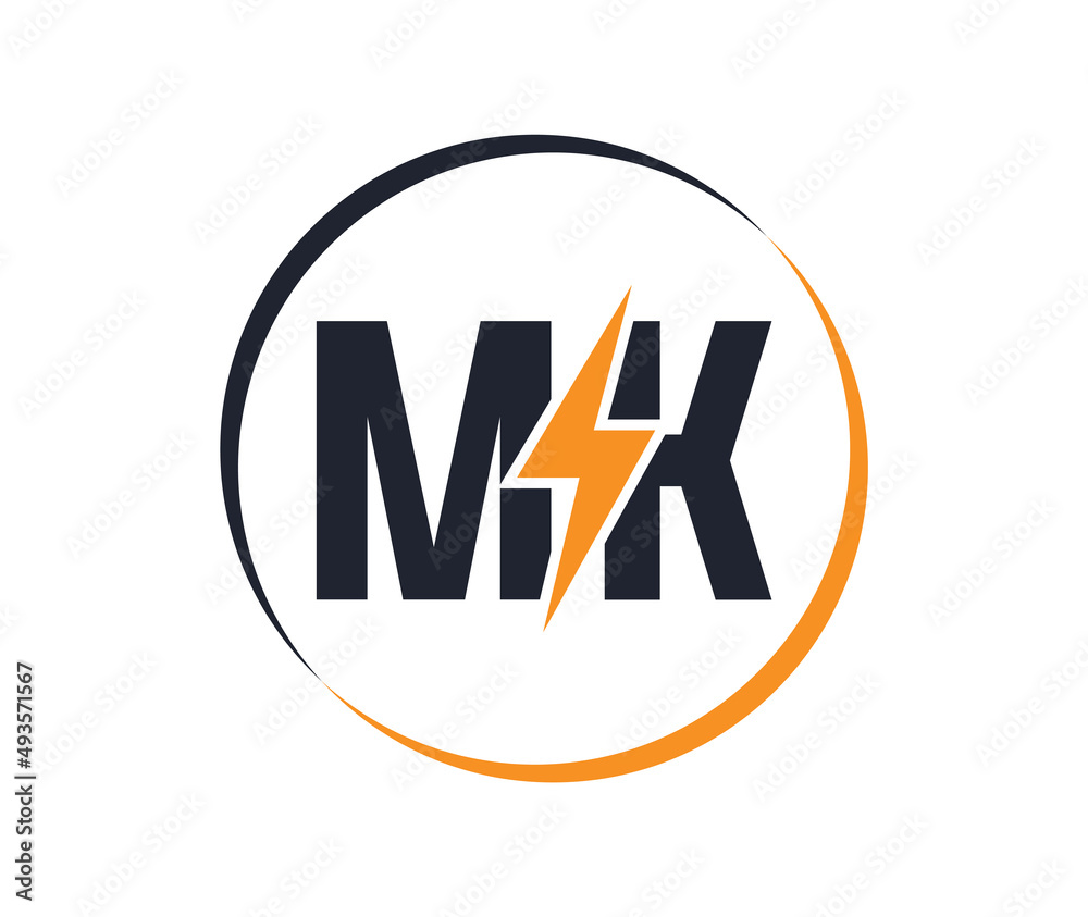 MK Letter Electric logo, Thunder Bolt design logo, Electric Lightening ...