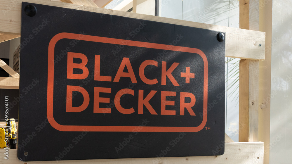 black and decker logo sign and brand text in shop power drills interior ...