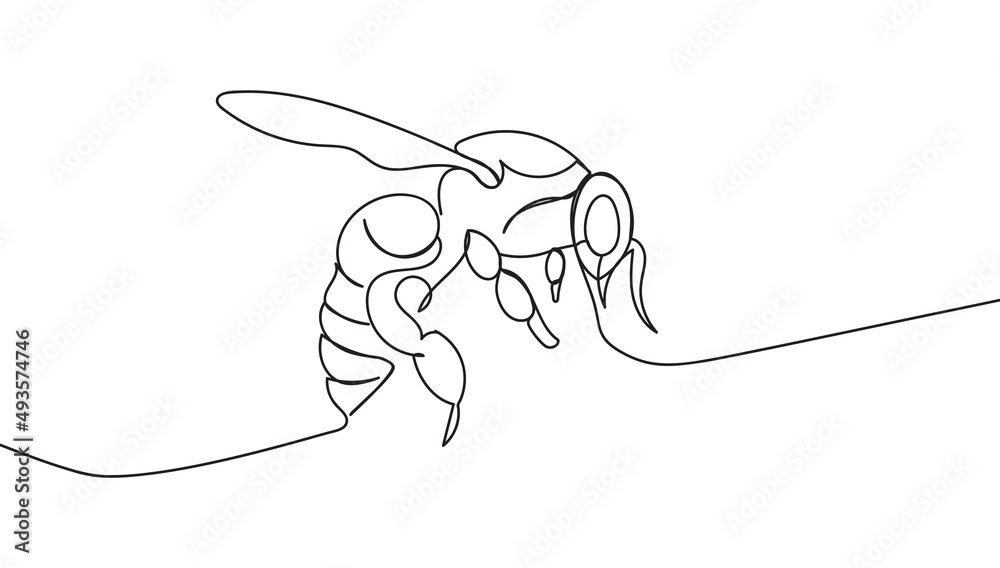 Continuous one line drawing of cute bee Stock Vector | Adobe Stock