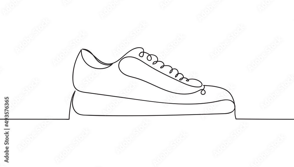 Continuous one line drawing of sneakers sports shoes in a minimalist ...