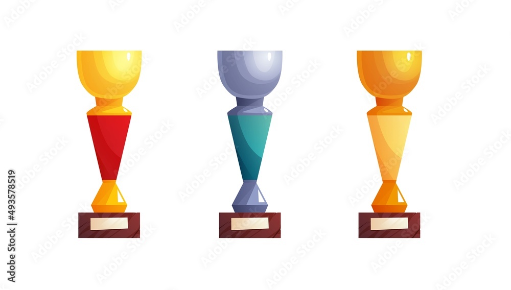 Champion cup, winner trophy. Gold, silver and bronze prizes ...