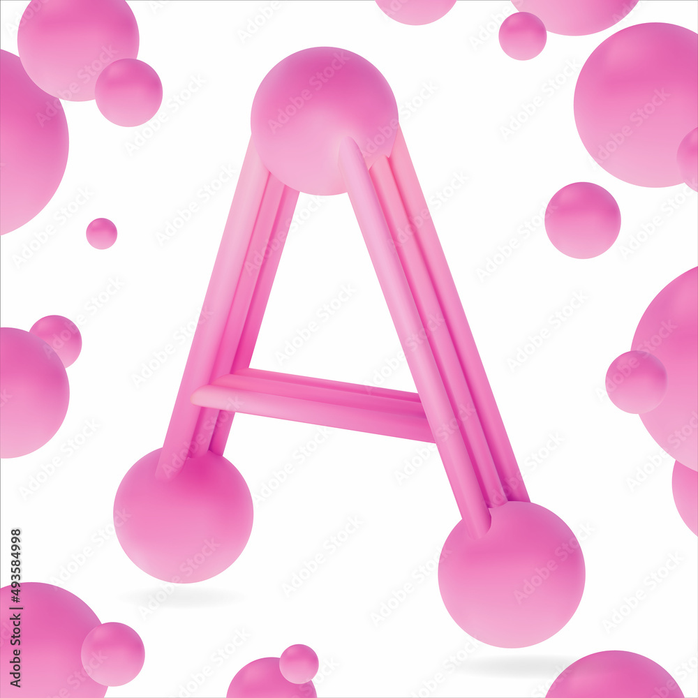 3d rendering letters A. Futuristic font. Vector modern pink background ...