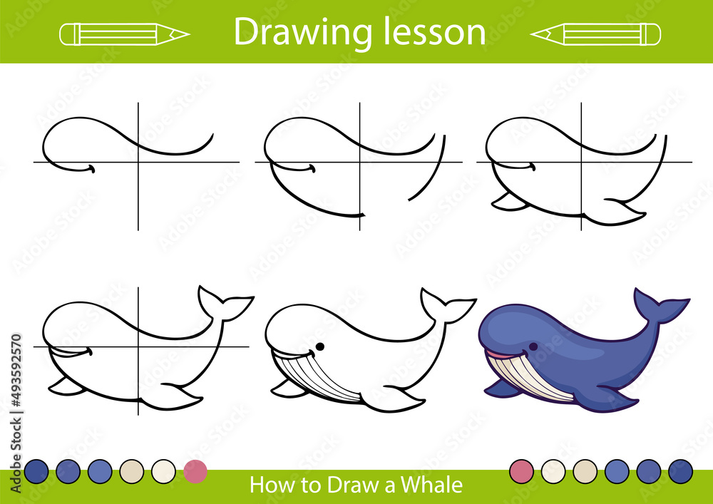 Drawing lesson. How to draw a whale? Tutorial step by step for children ...