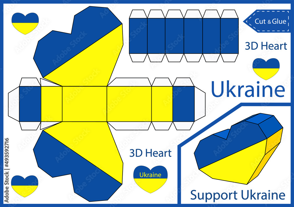 Support Ukraine, stop the war. Craft cut and glue 3d paper heart with ...