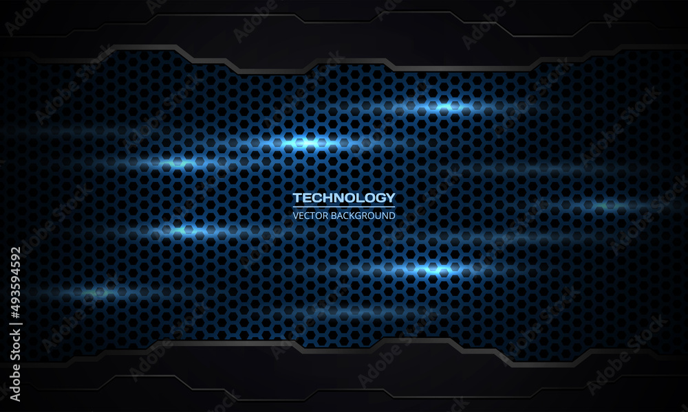 Dark blue hexagon technology carbon fiber background with bright ...