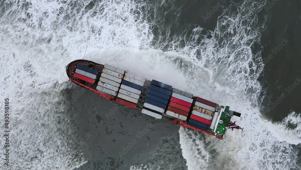 Container ship, which ran aground during a storm. Shipwreck. Giant ...