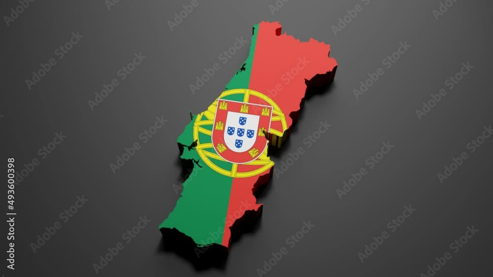 3d rendering of a Portugal map in Portuguese flag colors on black ...