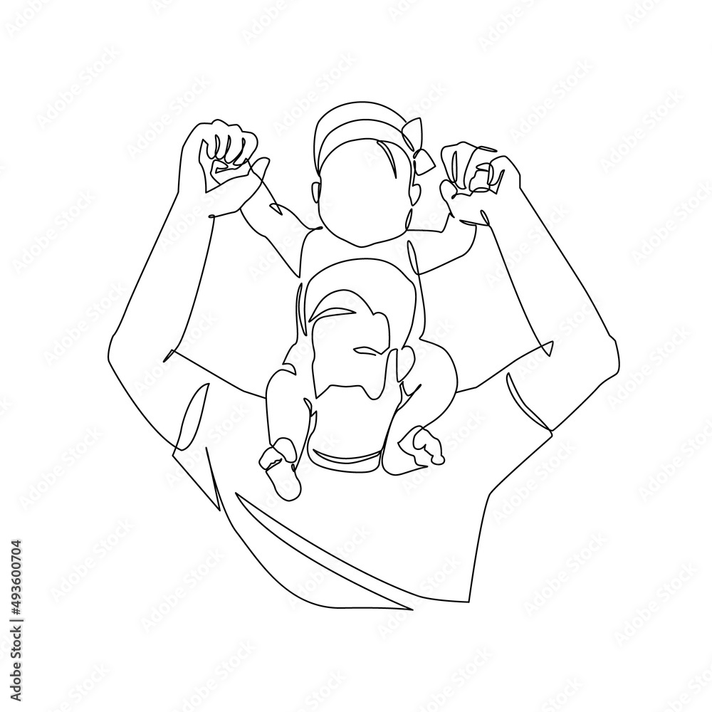 Father little kid line drawing. Abstract family continuous line art ...