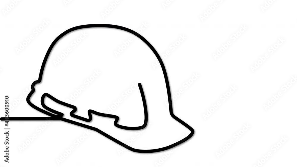 Hard hat, construction helmet self drawing animation. Line art on white ...