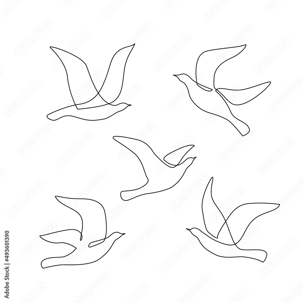 Abstract birds set continuous one line drawing. Stock Vector | Adobe Stock