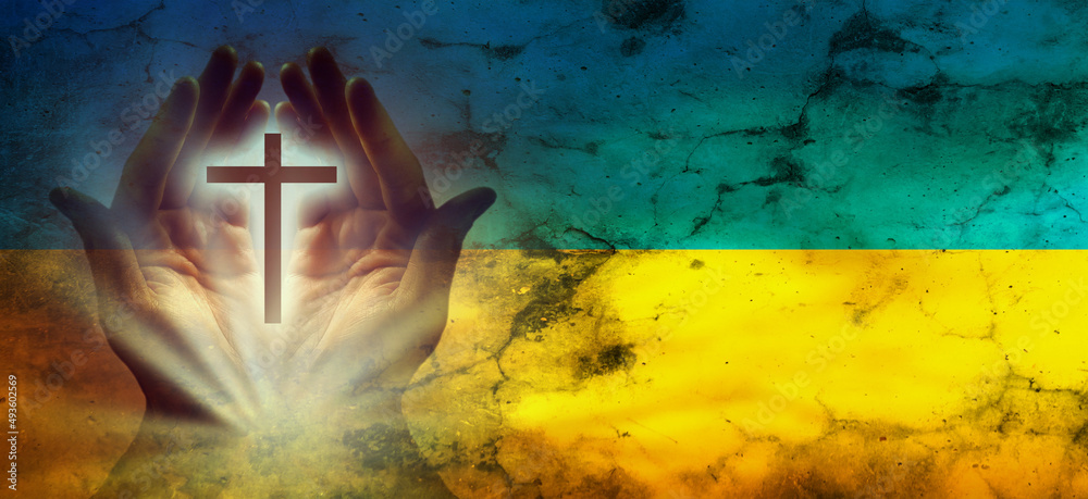 Hands in prayer. Prayer for Ukraine. Ukrainian flag. Prayer for the ...