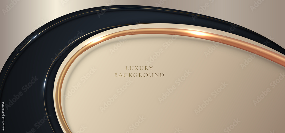 Abstract banner template 3D elegant golden curve shape with shiny gold ...