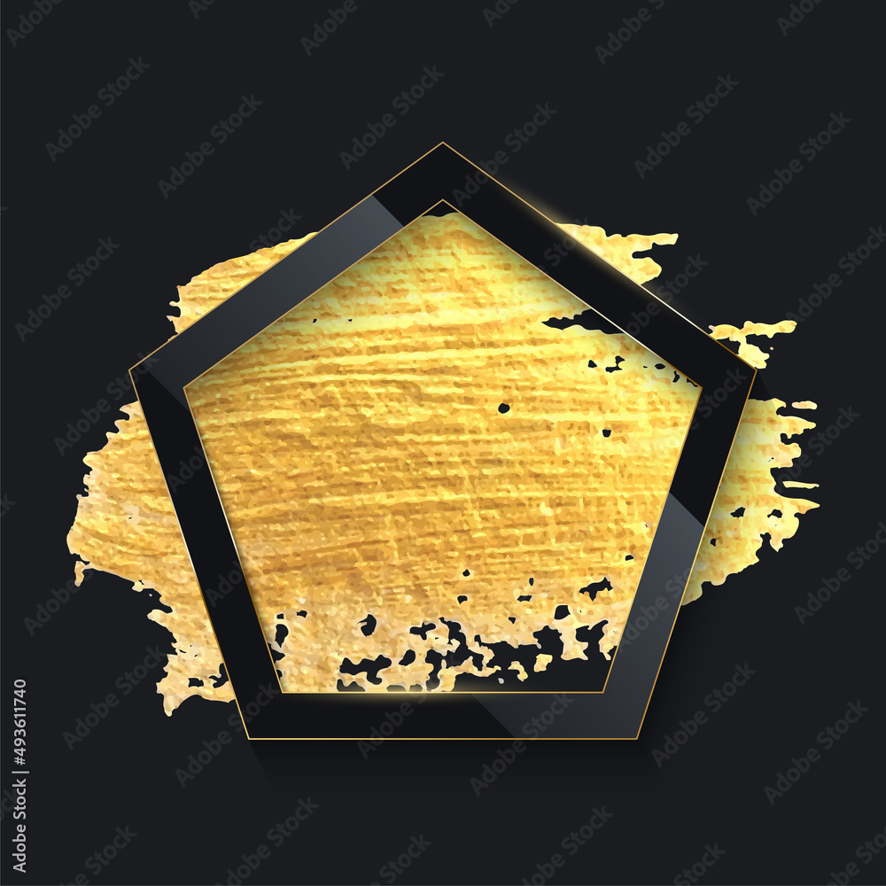 Black pentagon border on golden brush stroke vector illustration ...