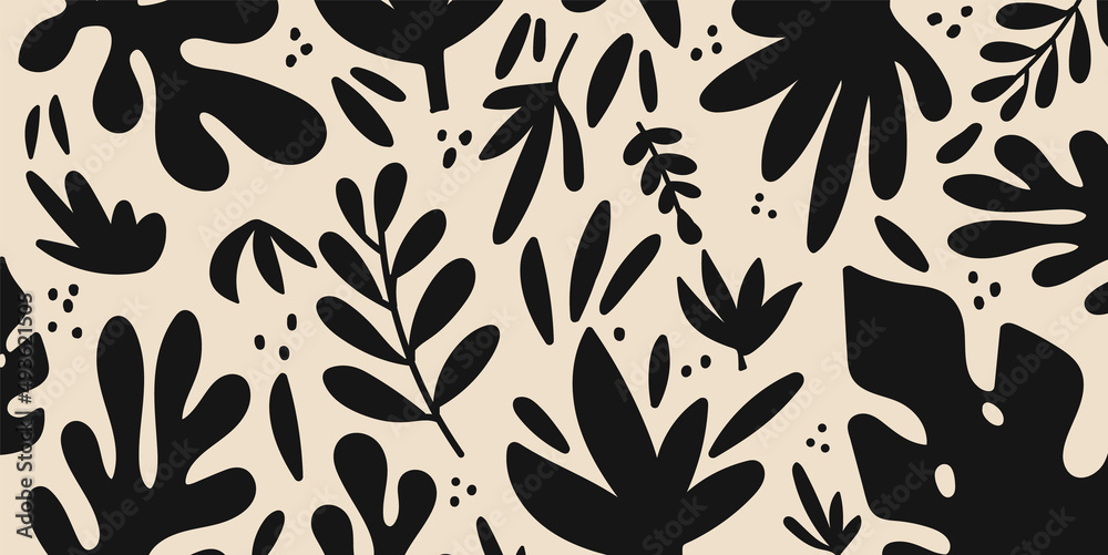 Hand drawn minimalistic abstract organic plant shapes on isolated ...