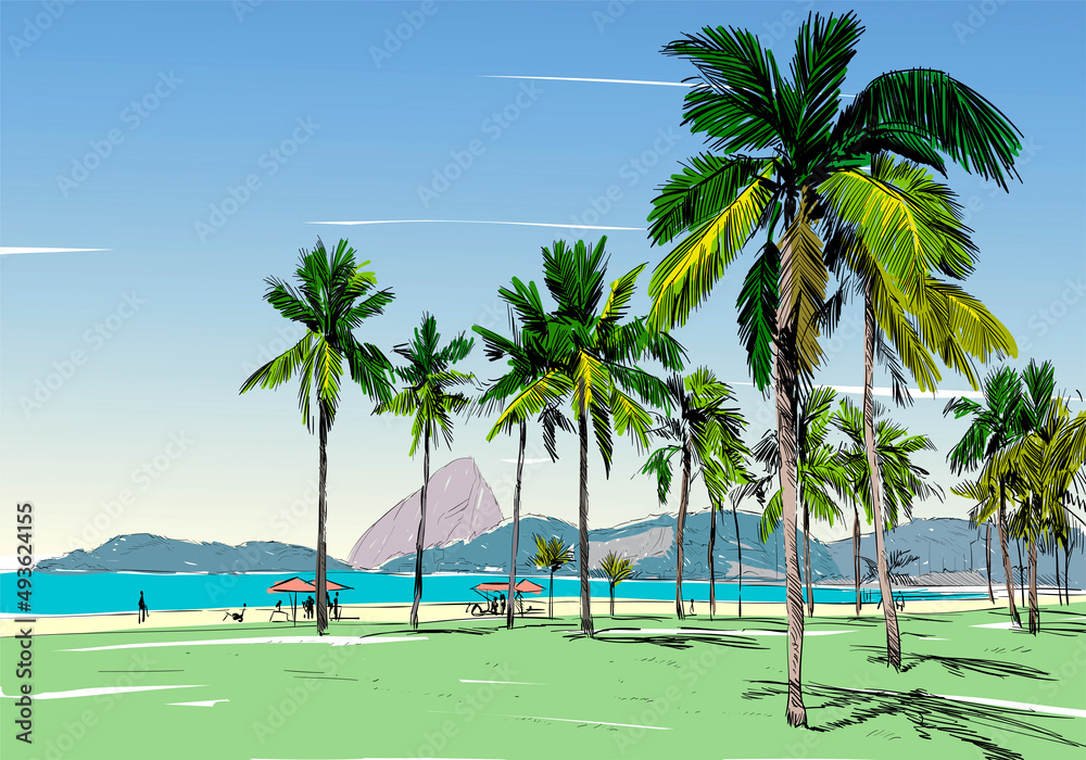 Copacabana beach. Rio de janeiro. Brazil. Hand drawn city sketch ...