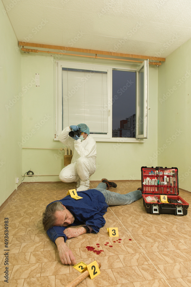 Crime scene investigation - photographing of place of crime Stock Photo ...