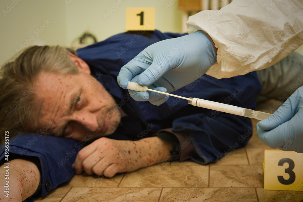 Crime scene investigation - collecting of blood samples for laboratory ...