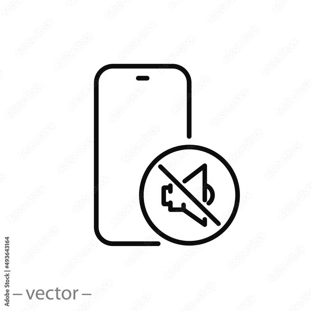 silent phone icon, turn mobile quiet, silence or sound switch, thin ...