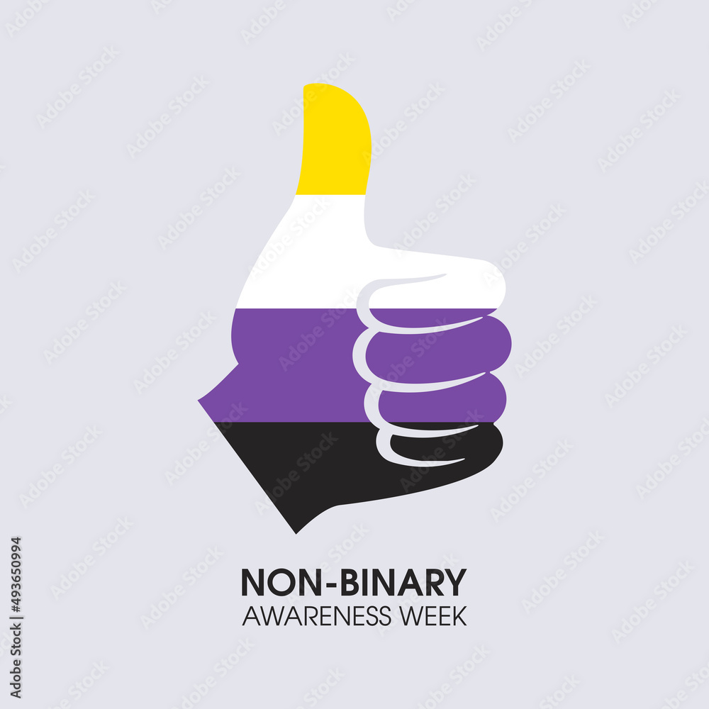 Vetor de Non-Binary Awareness Week vector. Thumb up like hand shape non ...