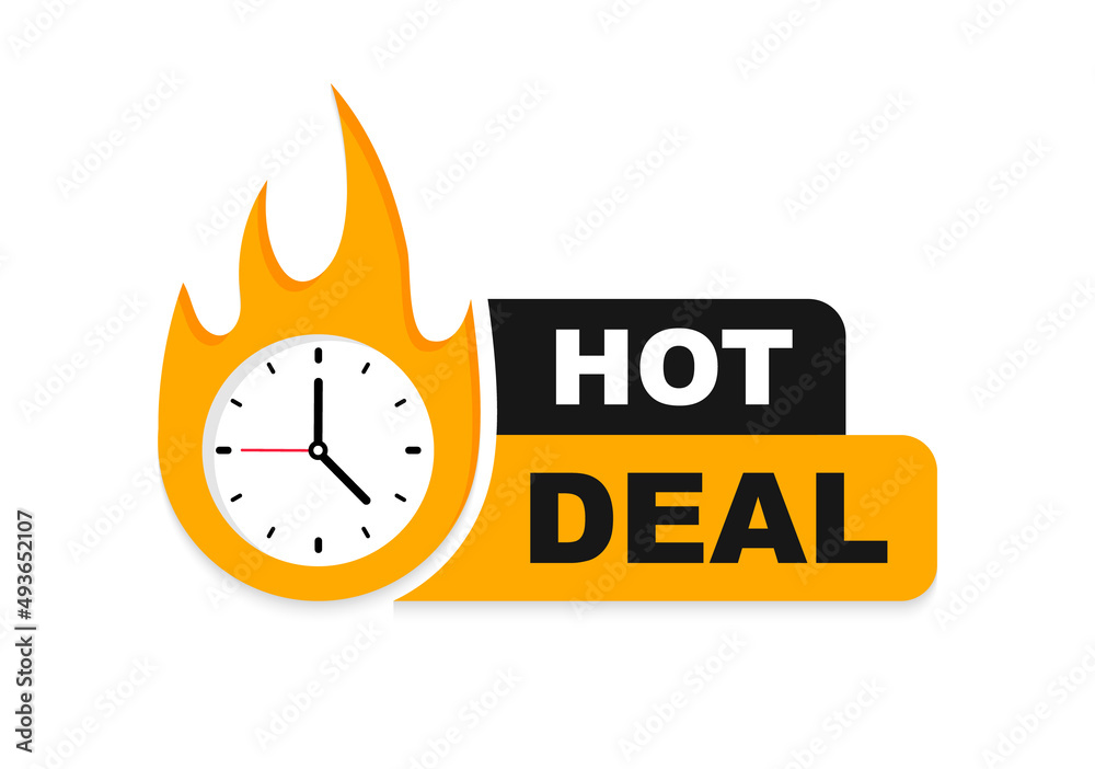 Hot deal banner. Special and limited offer. Sale countdown badge. Promo ...