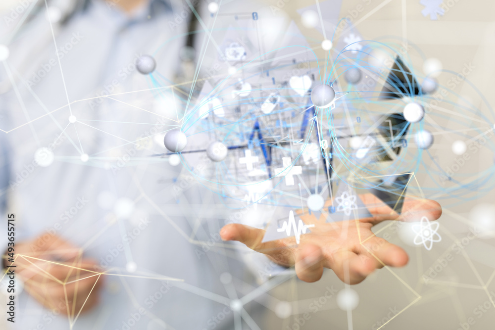 medical on hospital background, medical technology network concept ...