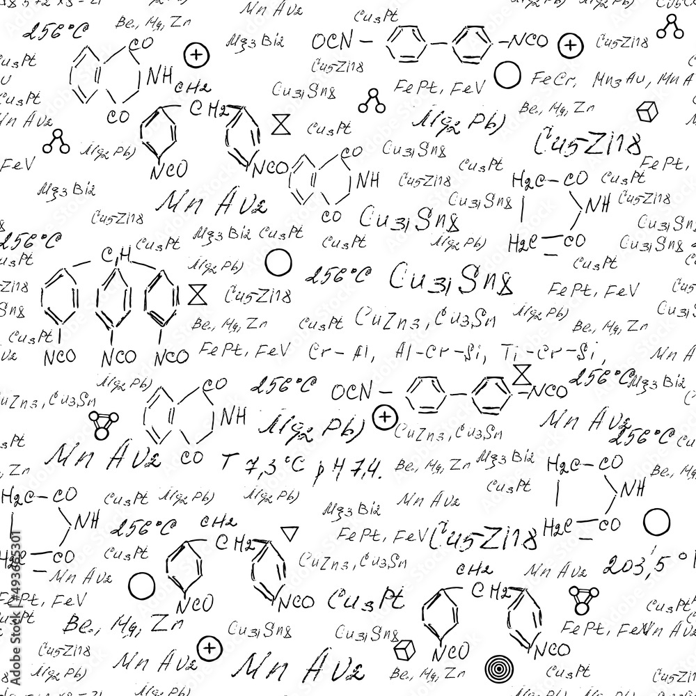 Seamless endless pattern background with handwritten chemistry formulas ...